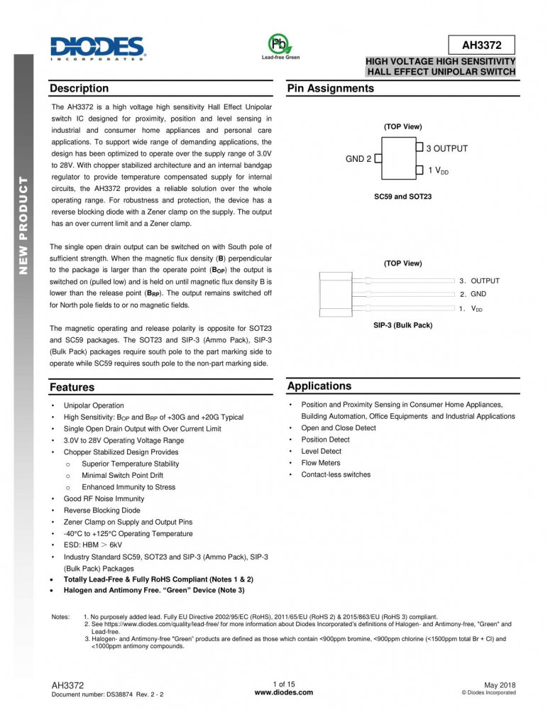 AH3372 datasheet page 1