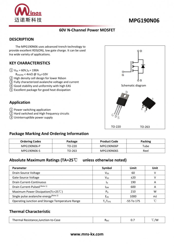 MPG190N06P datasheet page 1