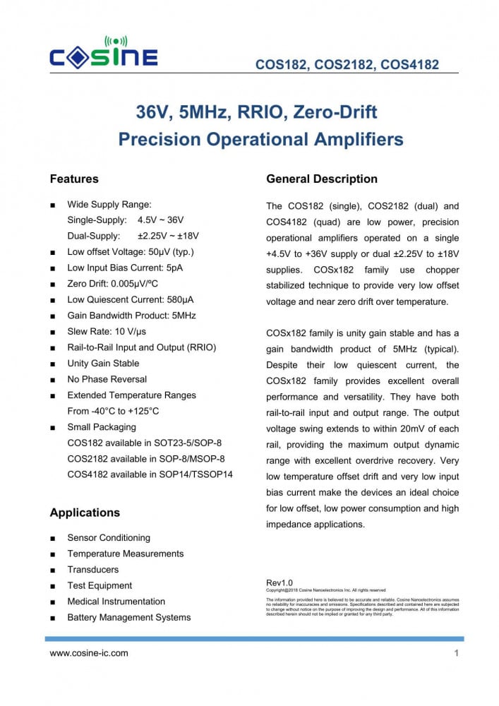 COS2182SR datasheet page 1