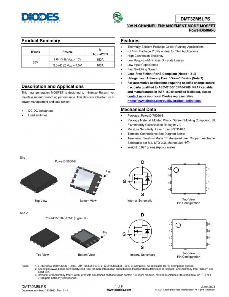 DMT32M5LPS-13 datasheet page 1