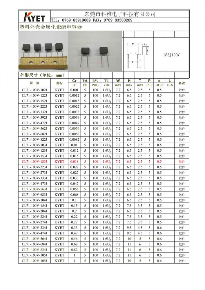 KYET PE183J2A0503 approval specification page 3