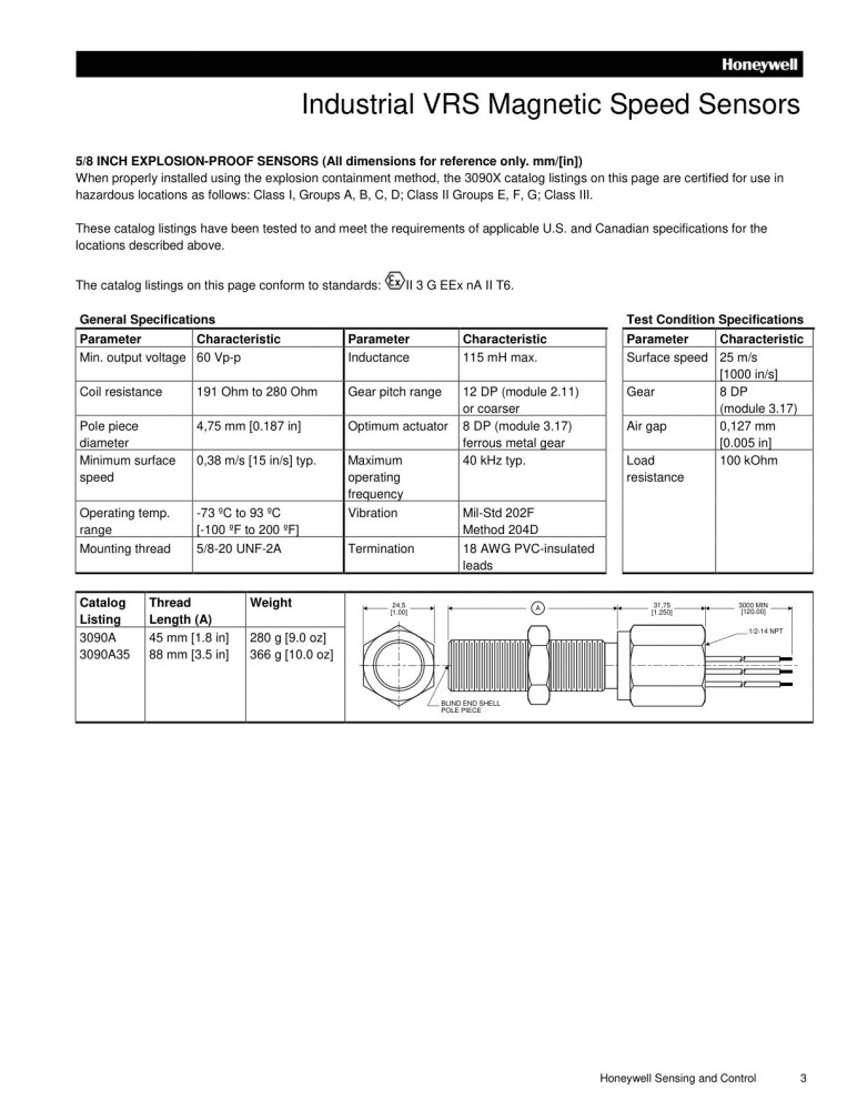 Honeywell VRS sensor documentation page 3