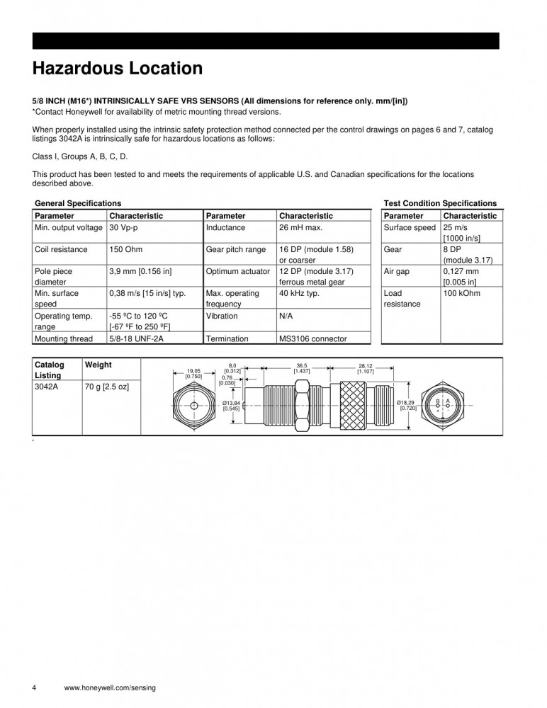 Honeywell VRS sensor documentation page 4