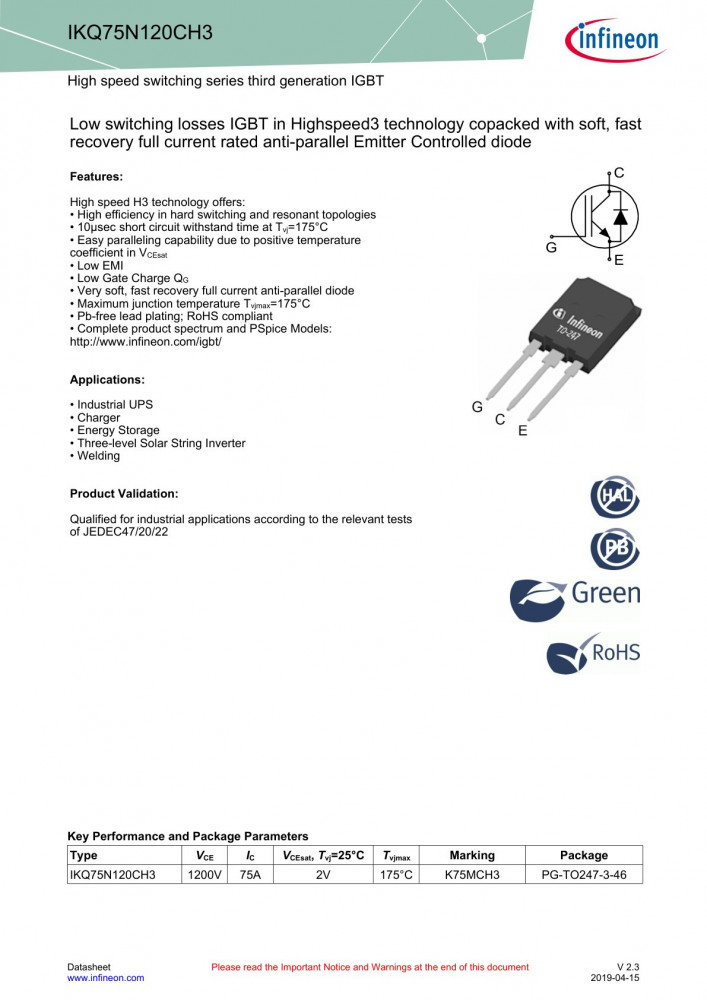 IKQ75N120CH3 datasheet page 1