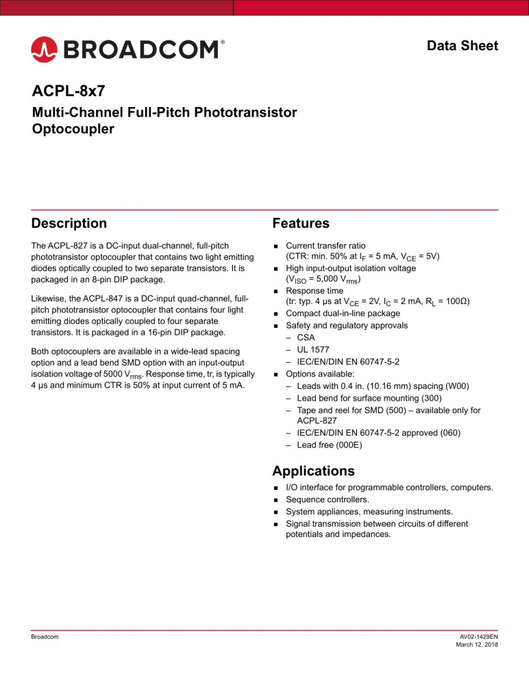 ACPL-847 datasheet page 1