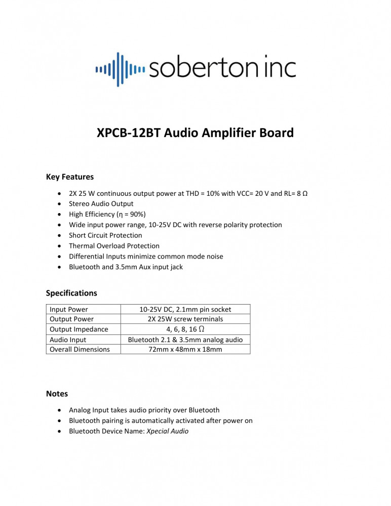 XPCB-12BT technical document preview