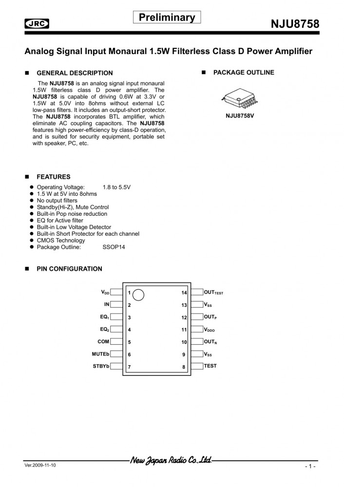 NJU8758 datasheet page 1
