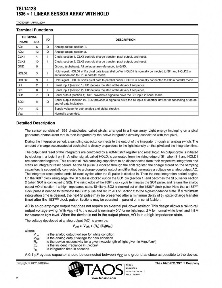 TSL1412S datasheet page 2