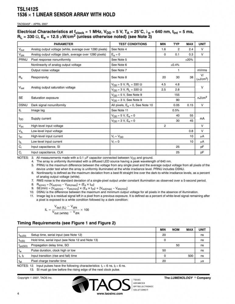 TSL1412S datasheet page 4