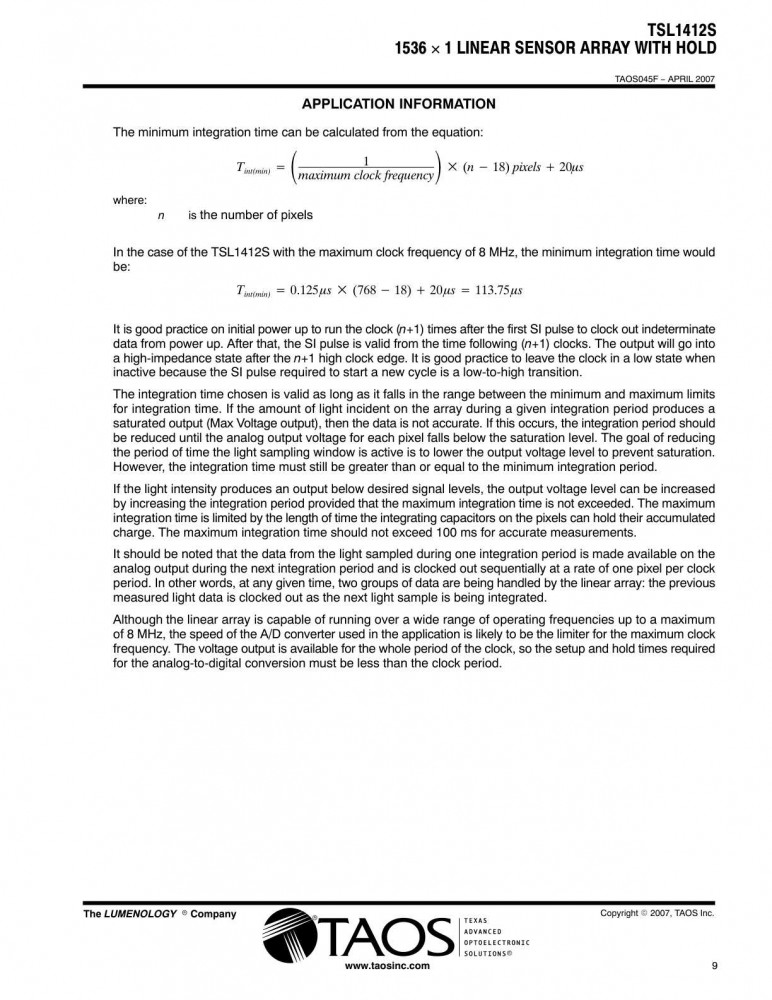 TSL1412S datasheet page 9