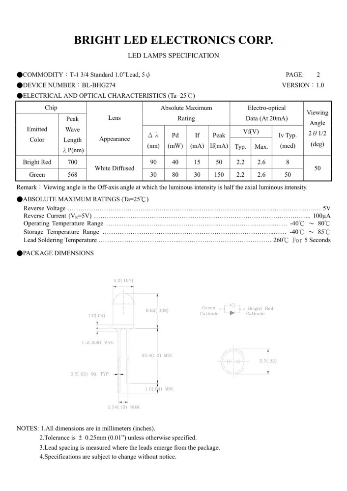 BL-BHG274 datasheet page 1