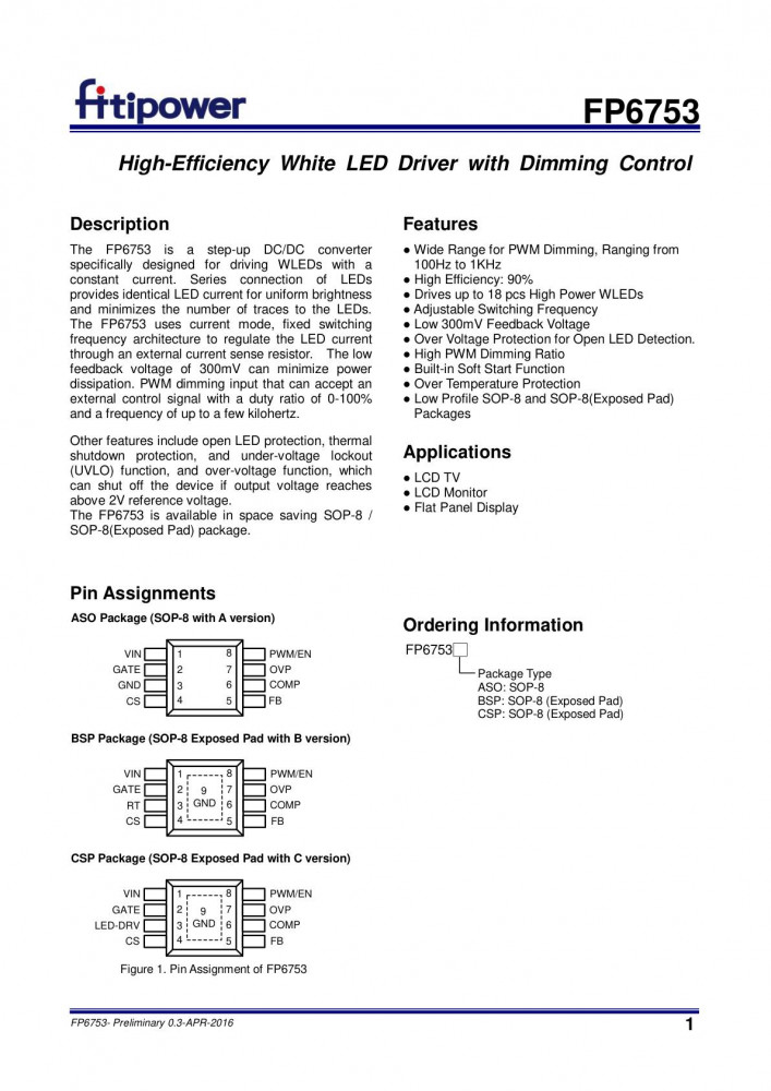 FP6753 datasheet page 1