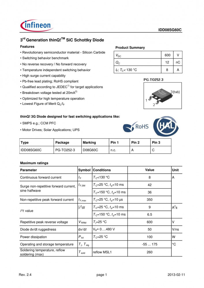 IDD08SG60CXTMA2 datasheet page 1