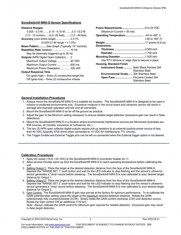 SonaSwitch MINI-S product document page 2
