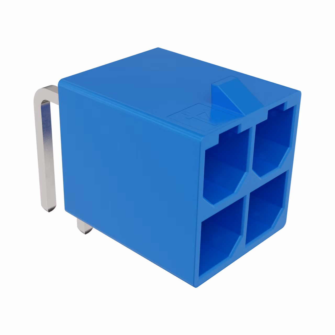 Mega-Fit ColorLock Right-Angle Header, 5.70mm Pitch, Through Hole, Dual Row, 4 Circuits, Matte Tin (Sn) Plating, 3.60mm Tail Length, Glow-Wire Capable, Tray, Blue for sale