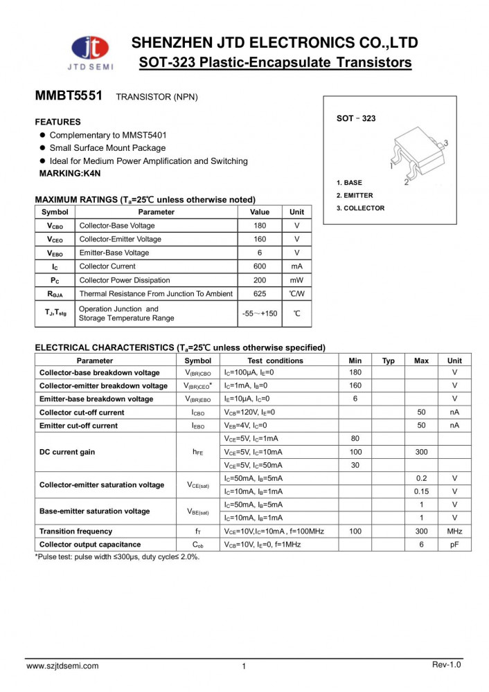 JTDMMBT5551 datasheet page 1