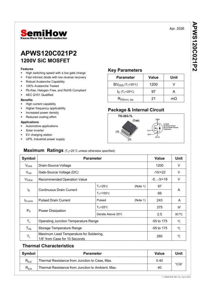 APWS120C021P2 datasheet page 1