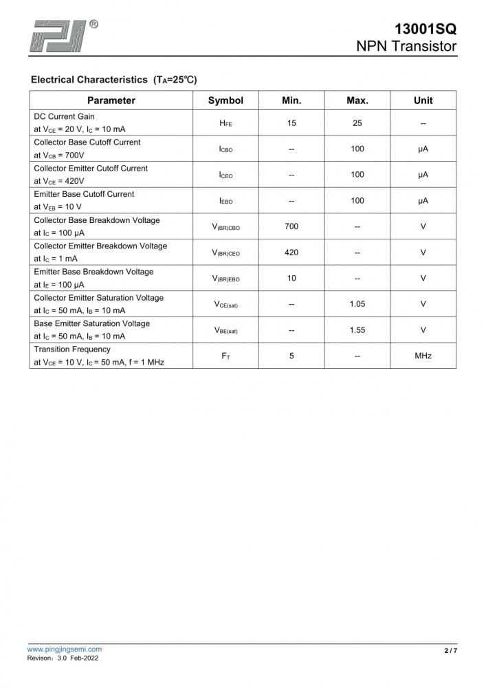 13001SQ datasheet page 2