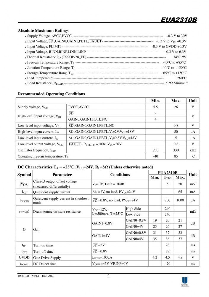 EUA2310B datasheet page 4