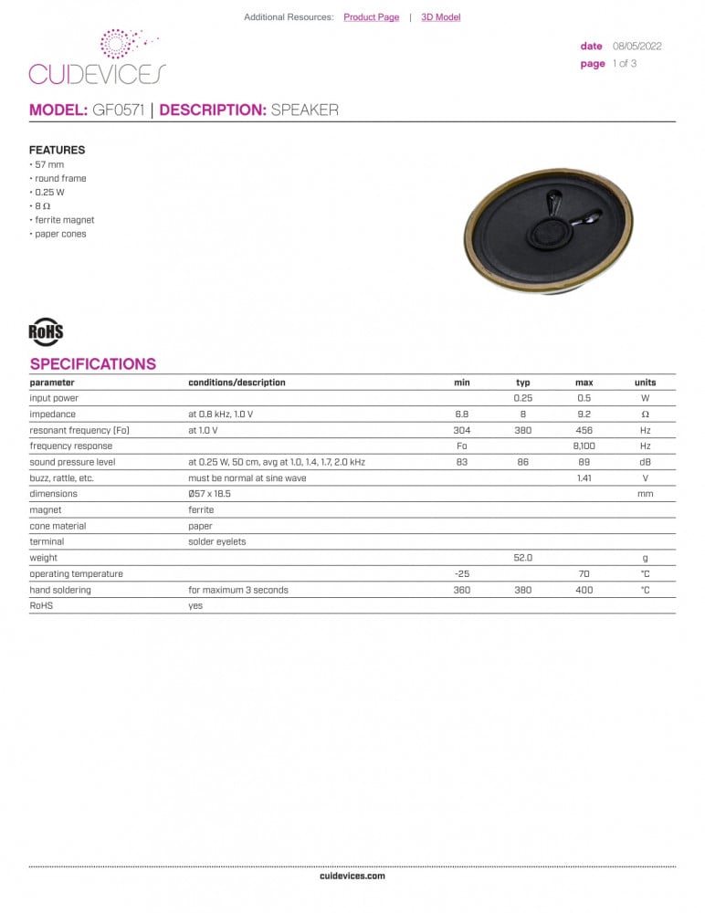CUI GF0571 datasheet page 1