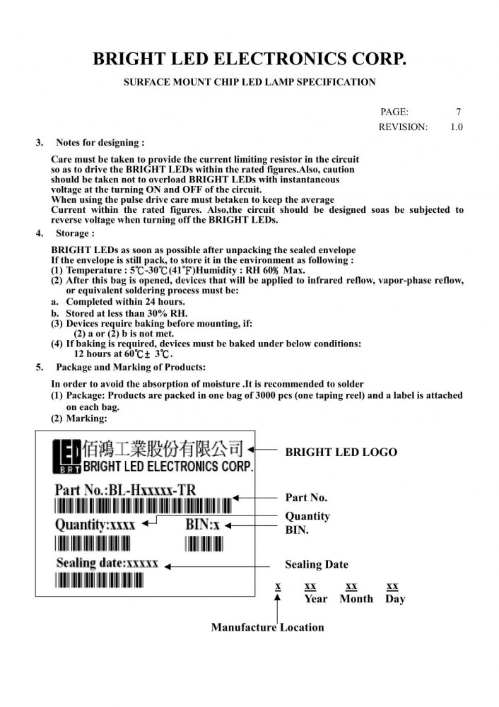 BL-HG535A soldering and handling guidance