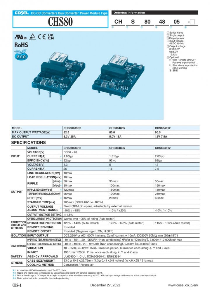 Cosel CHS series datasheet page 4