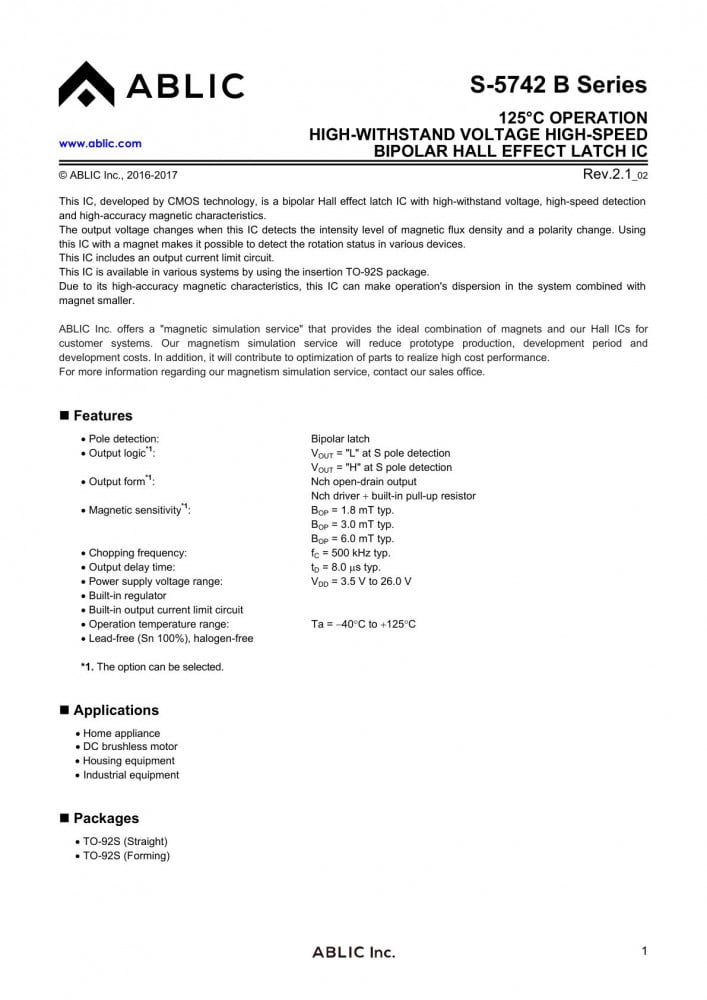ABLIC S-5742N datasheet page 1