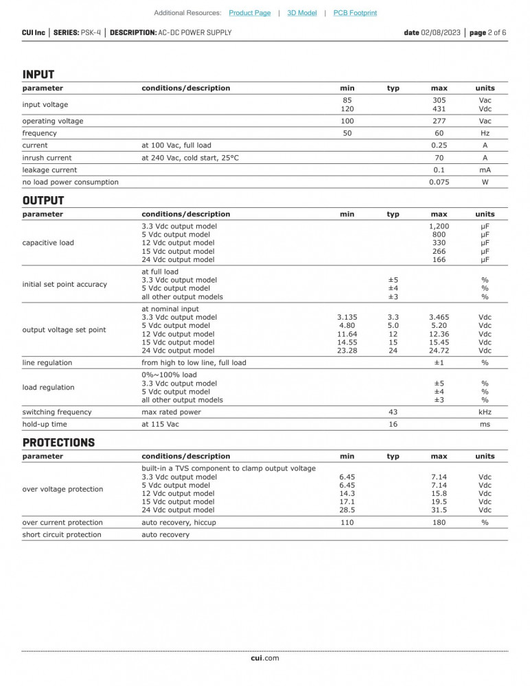 CUI PSK-4 series datasheet page 2