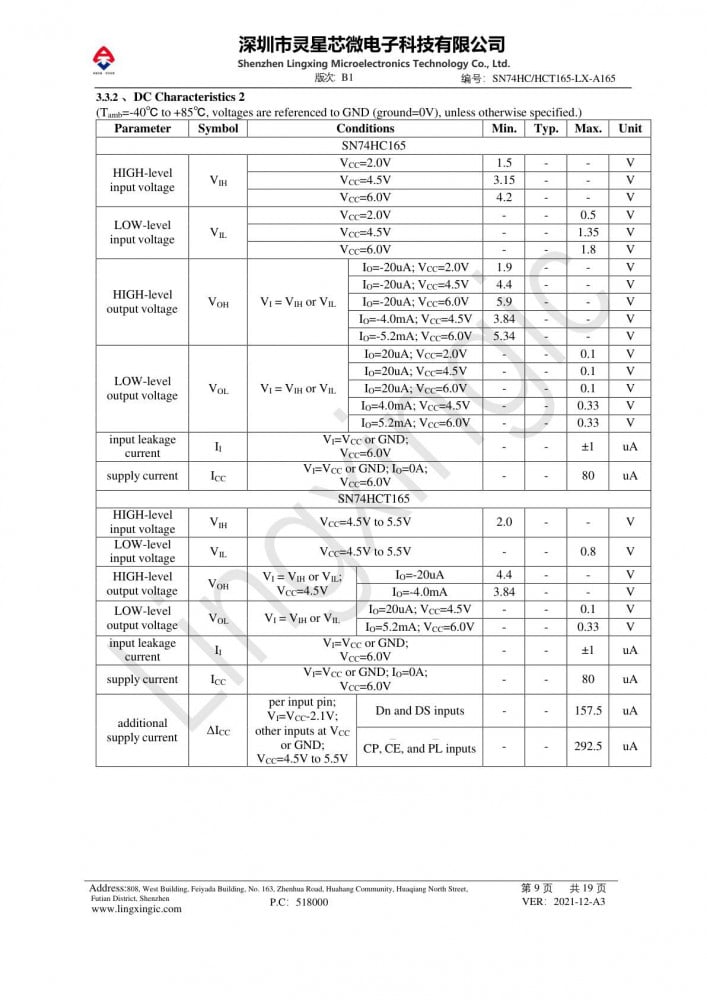 SN74HC165DR(LX) datasheet page 9