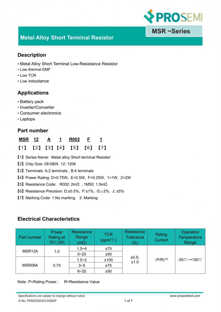 MSR08ADR005F2 datasheet page 1
