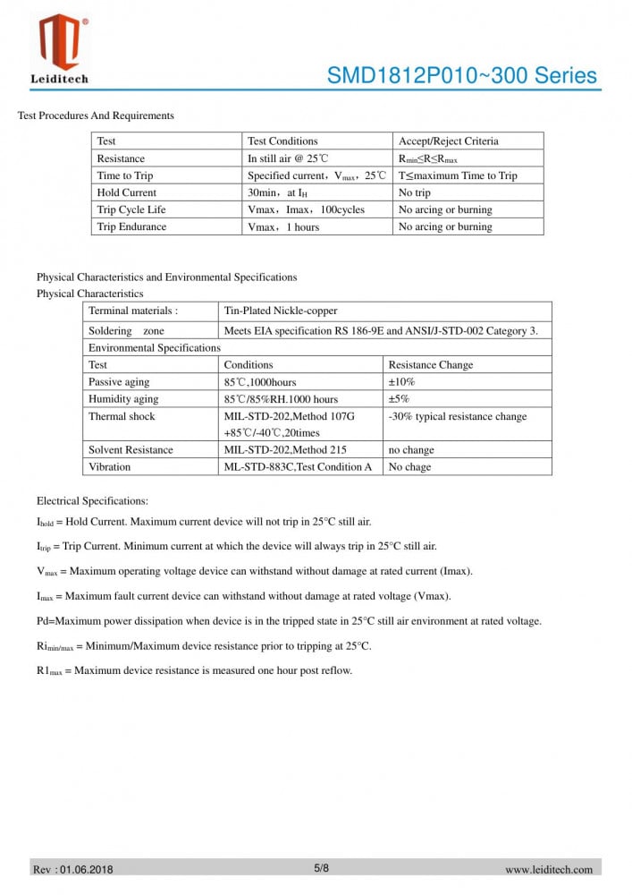 Leiditech SMD1812 PPTC datasheet page 5