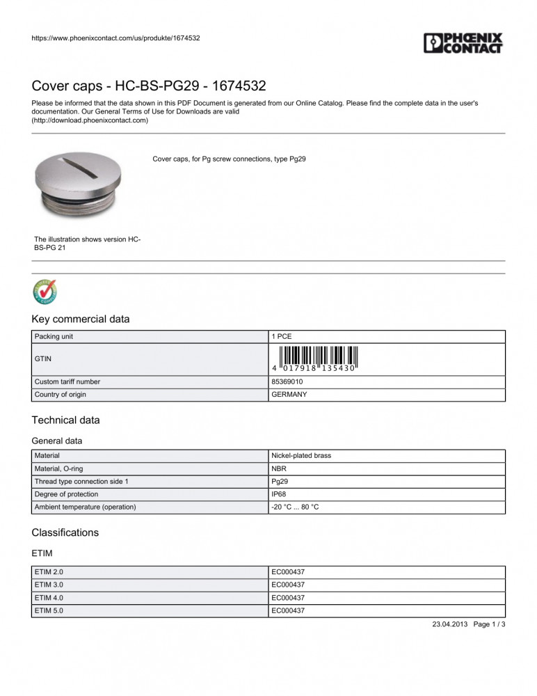 Phoenix Contact 1674532 technical document page 1