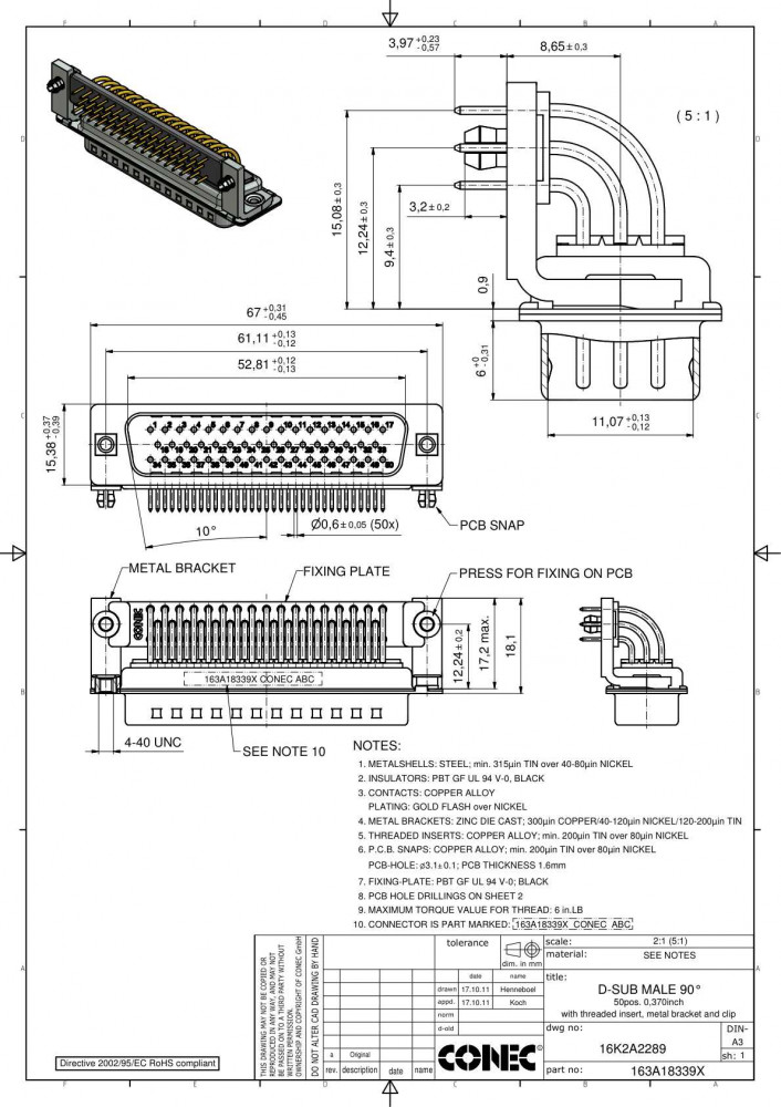 Conec 163A18339X product drawing, sheet 1
