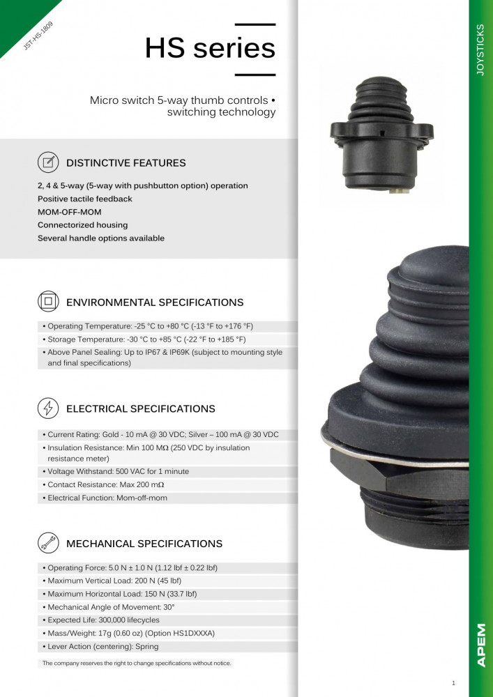 APEM HS1A12SA technical document page 1