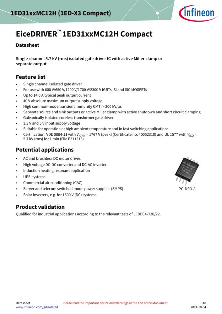 Infineon 1ED3121MC12H datasheet page 1