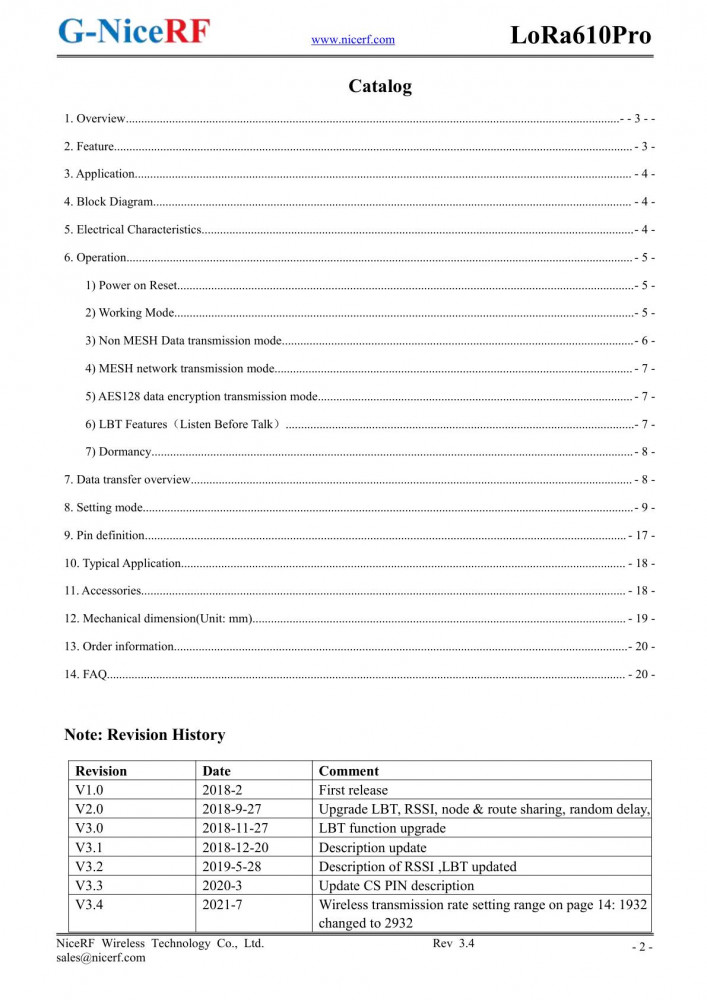 lora610PRO-868MHz datasheet page 2