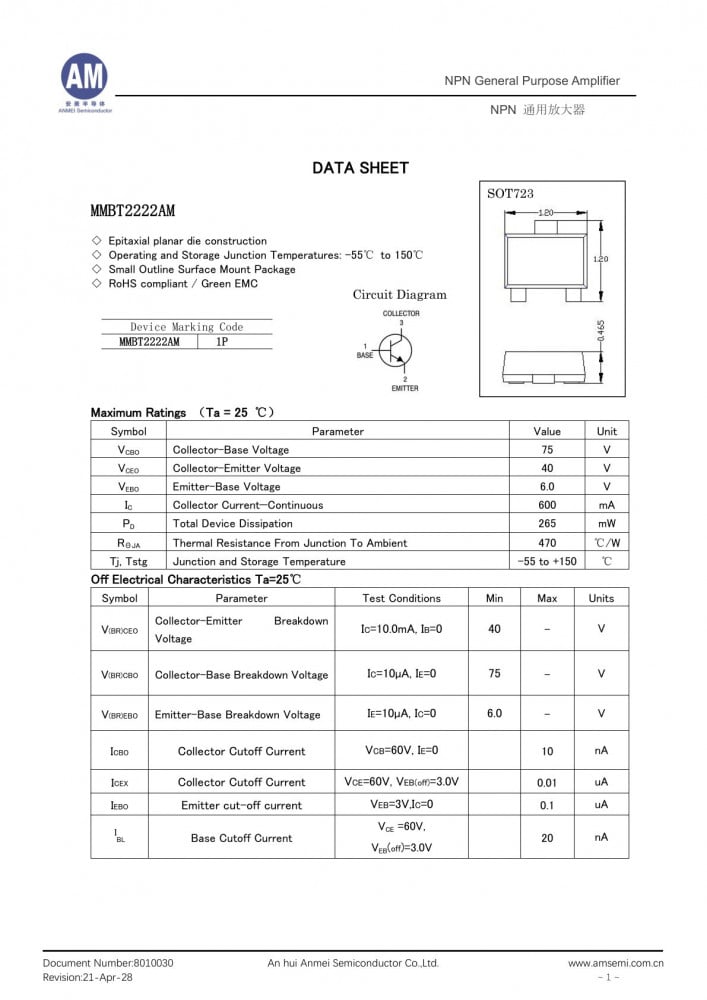 MMBT2222AM datasheet page 1