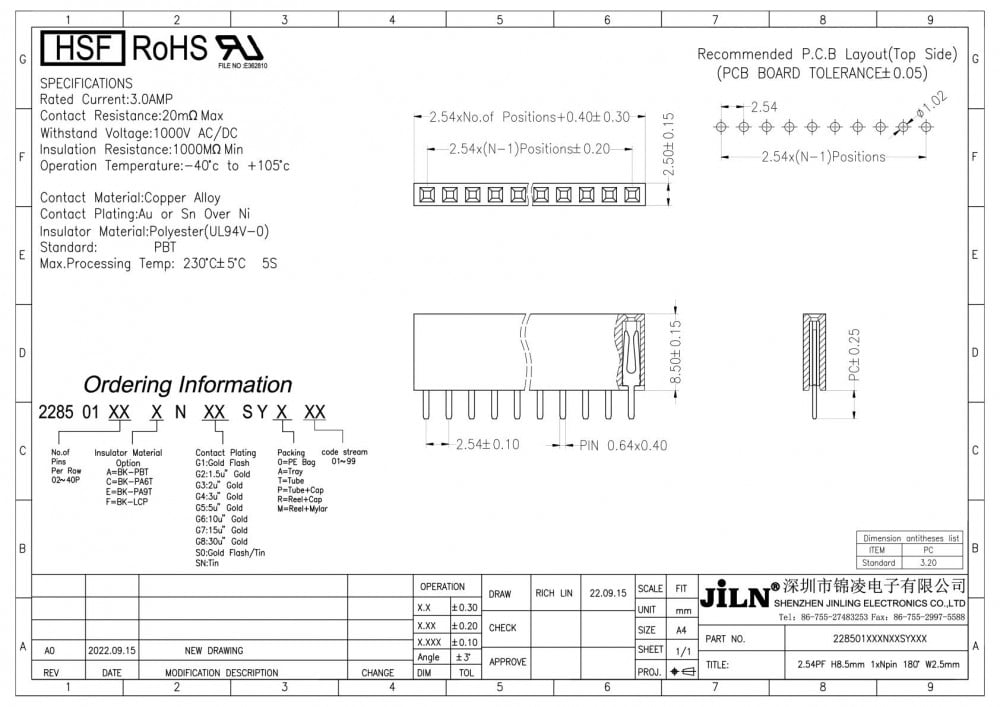 JILN 22850103ANG1SYA01 technical drawing and specifications