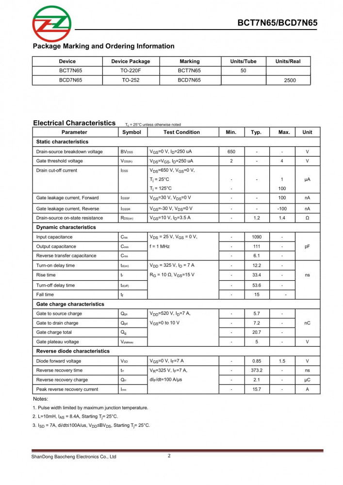 BCD7N65 datasheet page 2