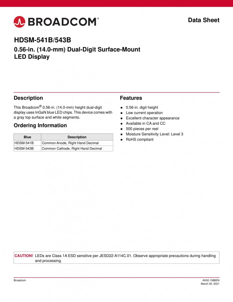 HDSM-543B datasheet page 1