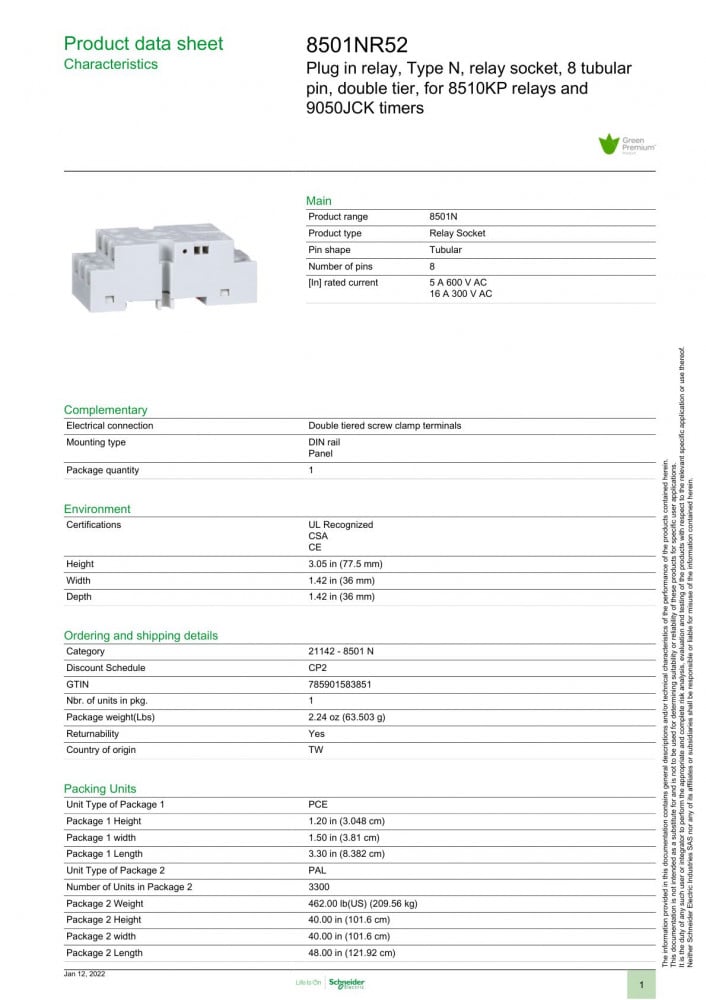 8501NR52 technical document page 1