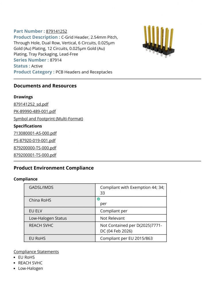 MOLEX 879141252 technical document preview, page 1