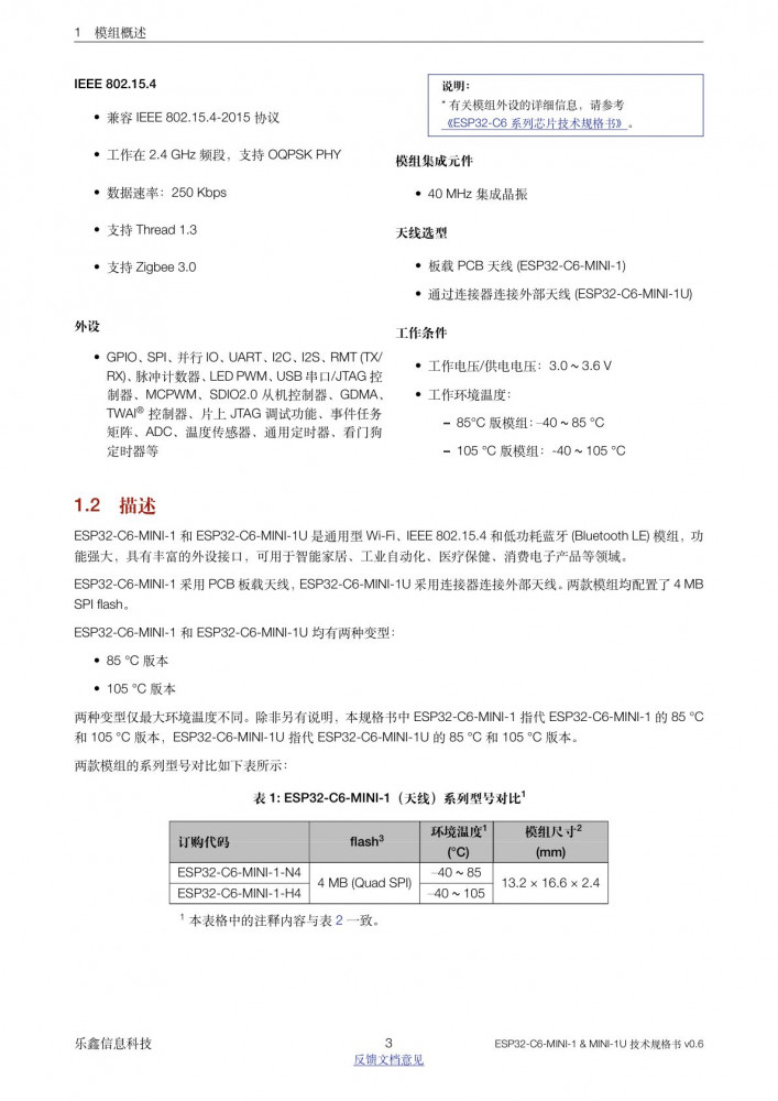 ESP32-C6-MINI-1-N4 datasheet page 3