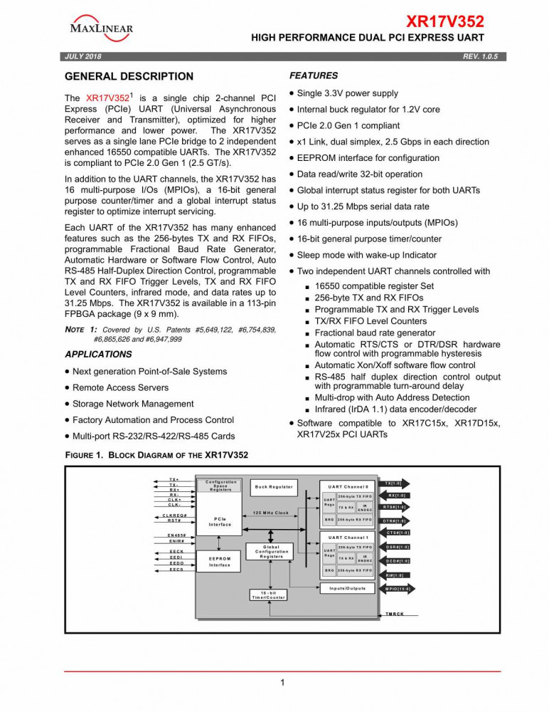 XR17V352 datasheet page 1