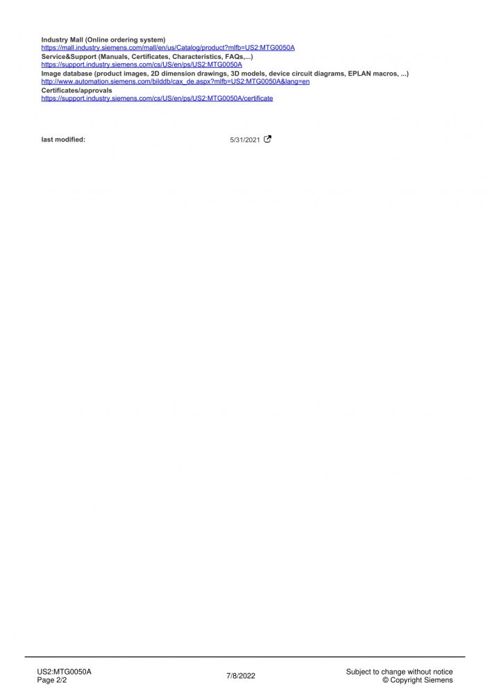 SIEMENS MTG0050A datasheet page 2