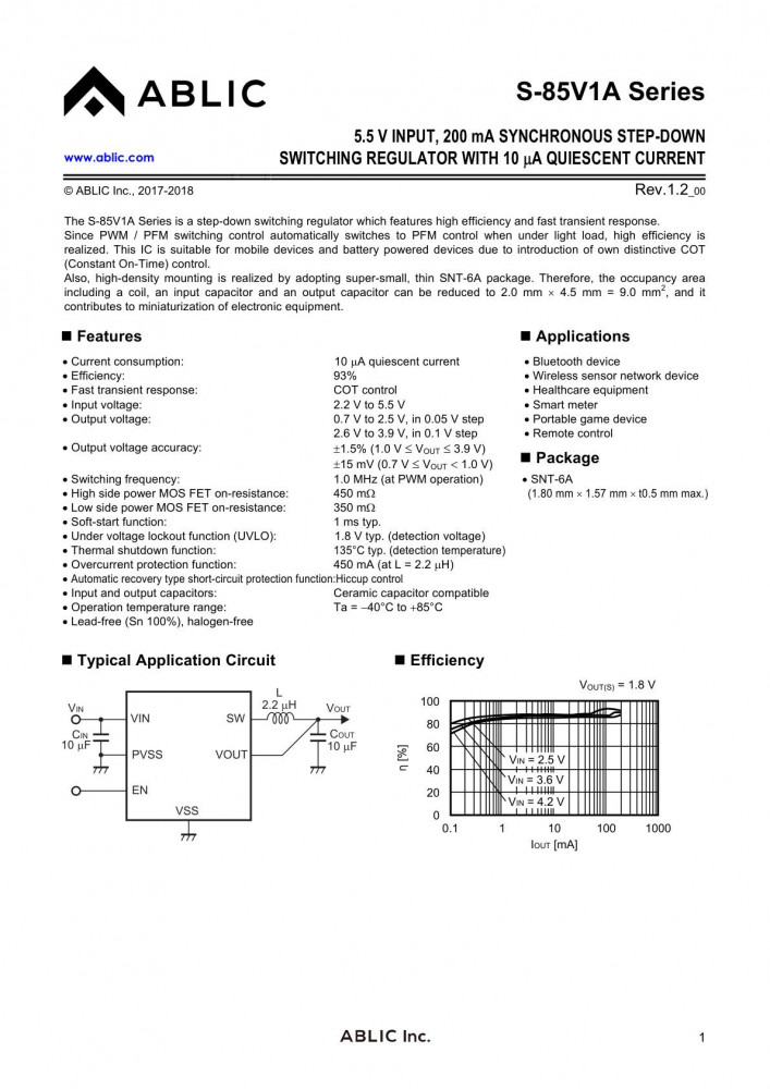 ABLIC S-85V1A datasheet page 1
