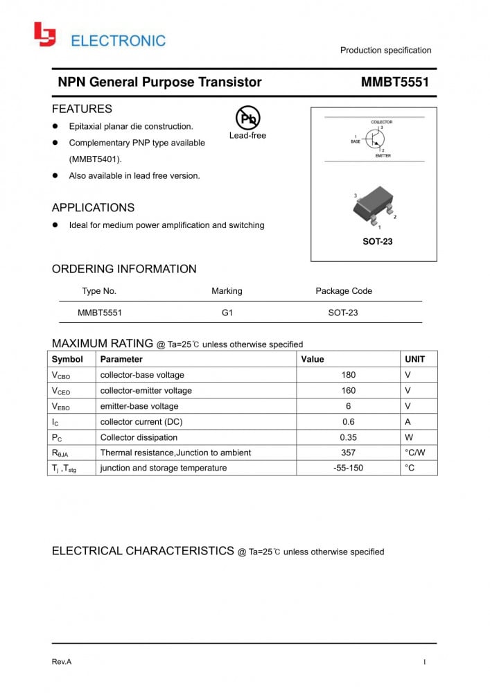 MMBT5551 datasheet page 1