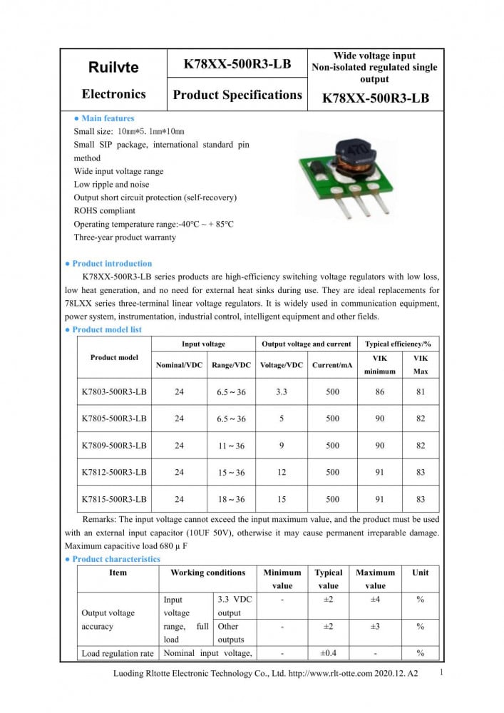 K7805-500R3-LB datasheet page 1