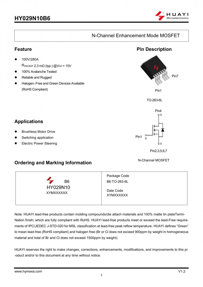 HY029N10B6 datasheet page 1