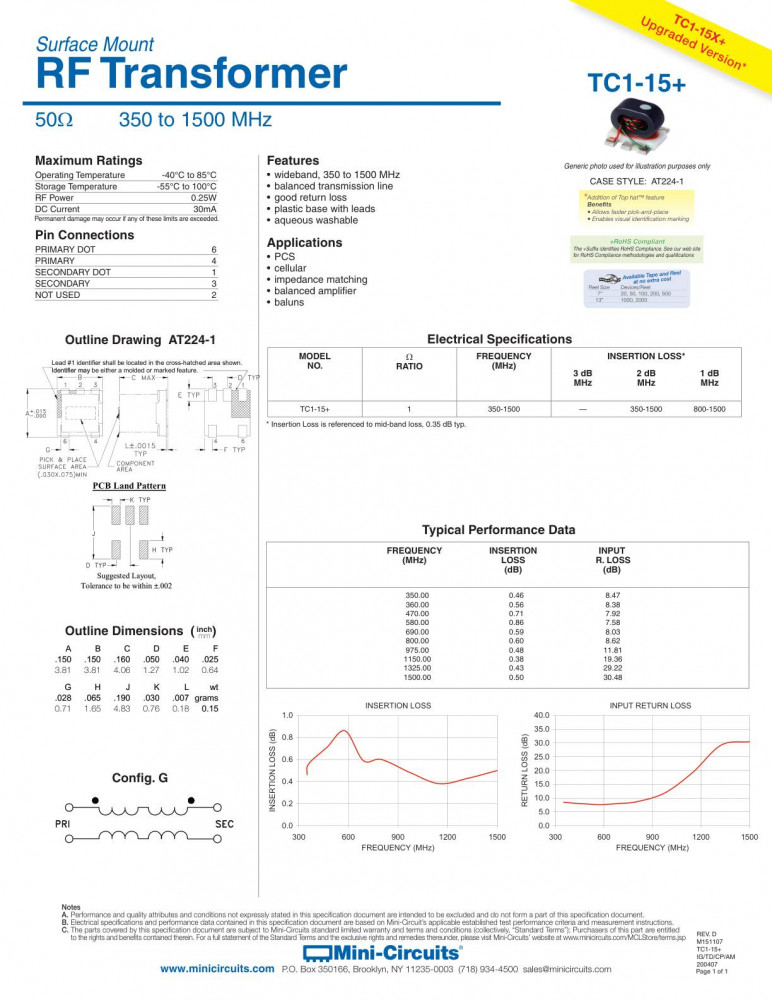 TC1-15+ Mini-Circuits product specification document preview